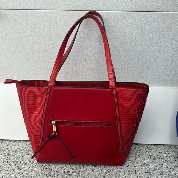 Bags | Red Tote Faux Leather Bag | Poshmark